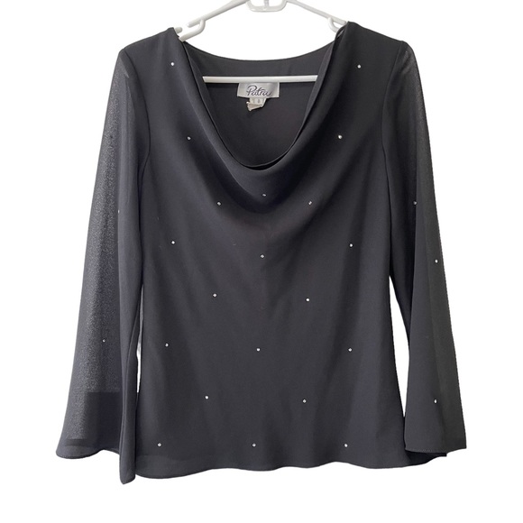 Patra | Tops | Patra Blouse Womans Size 8 Black Sheer Lined Long Sleeve ...